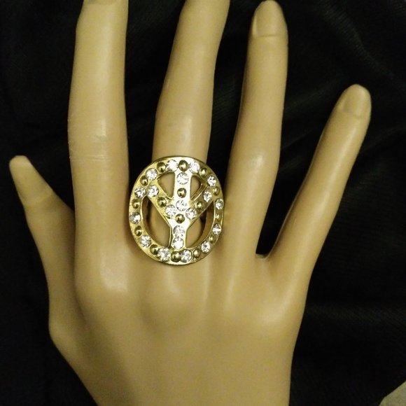 Jewelry | Rare Beautiful Peace Sign Rhinestones Ring | Poshmark